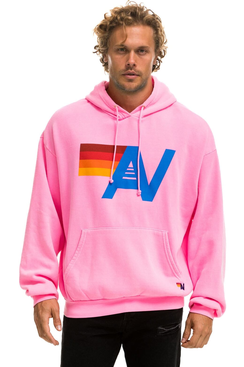 LOGO PULLOVER RELAXED HOODIE - NEON PINK - Aviator Nation