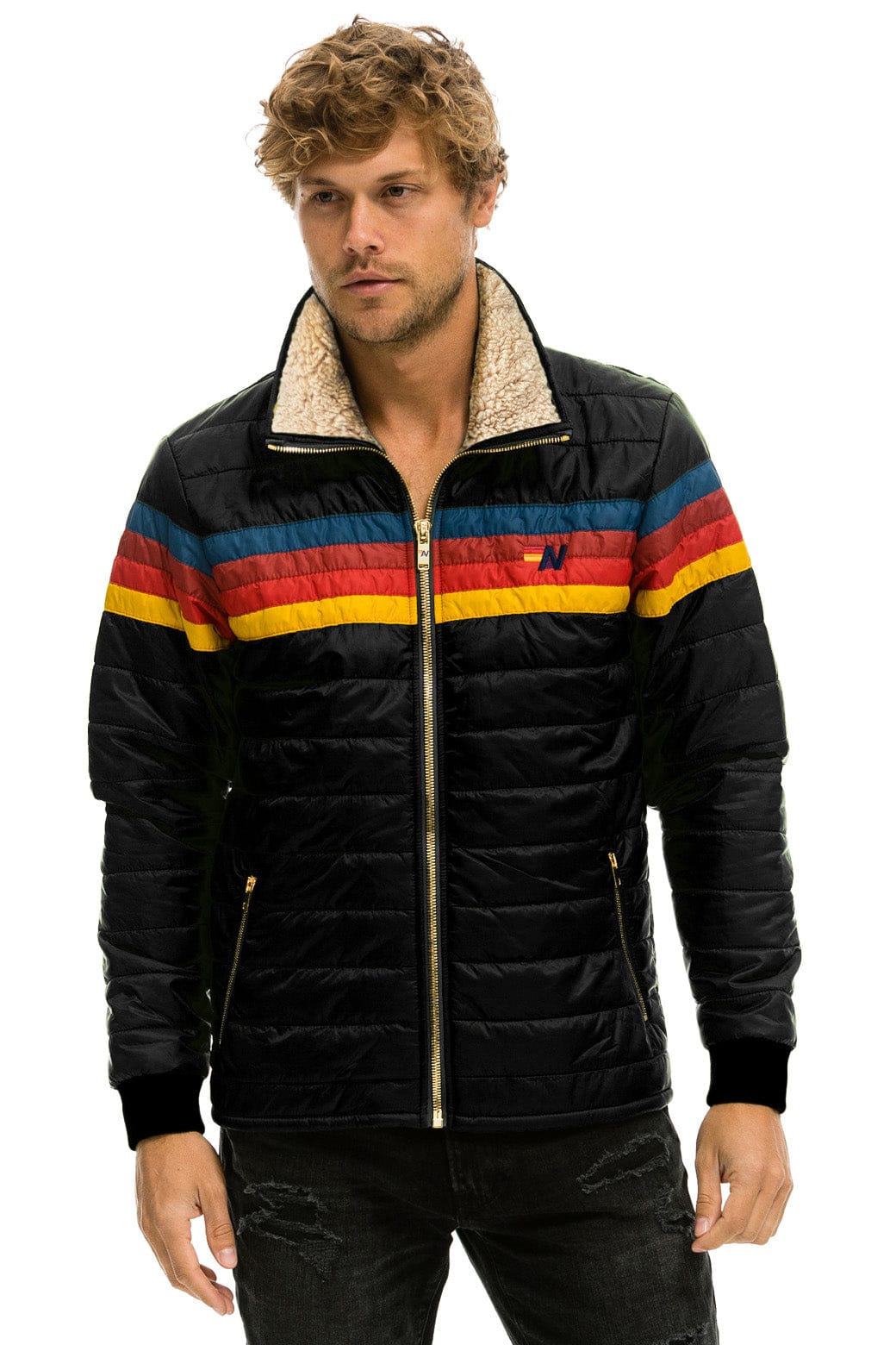 4 STRIPE RAINBOW SLEEVE JACKET - BLACK - Aviator Nation