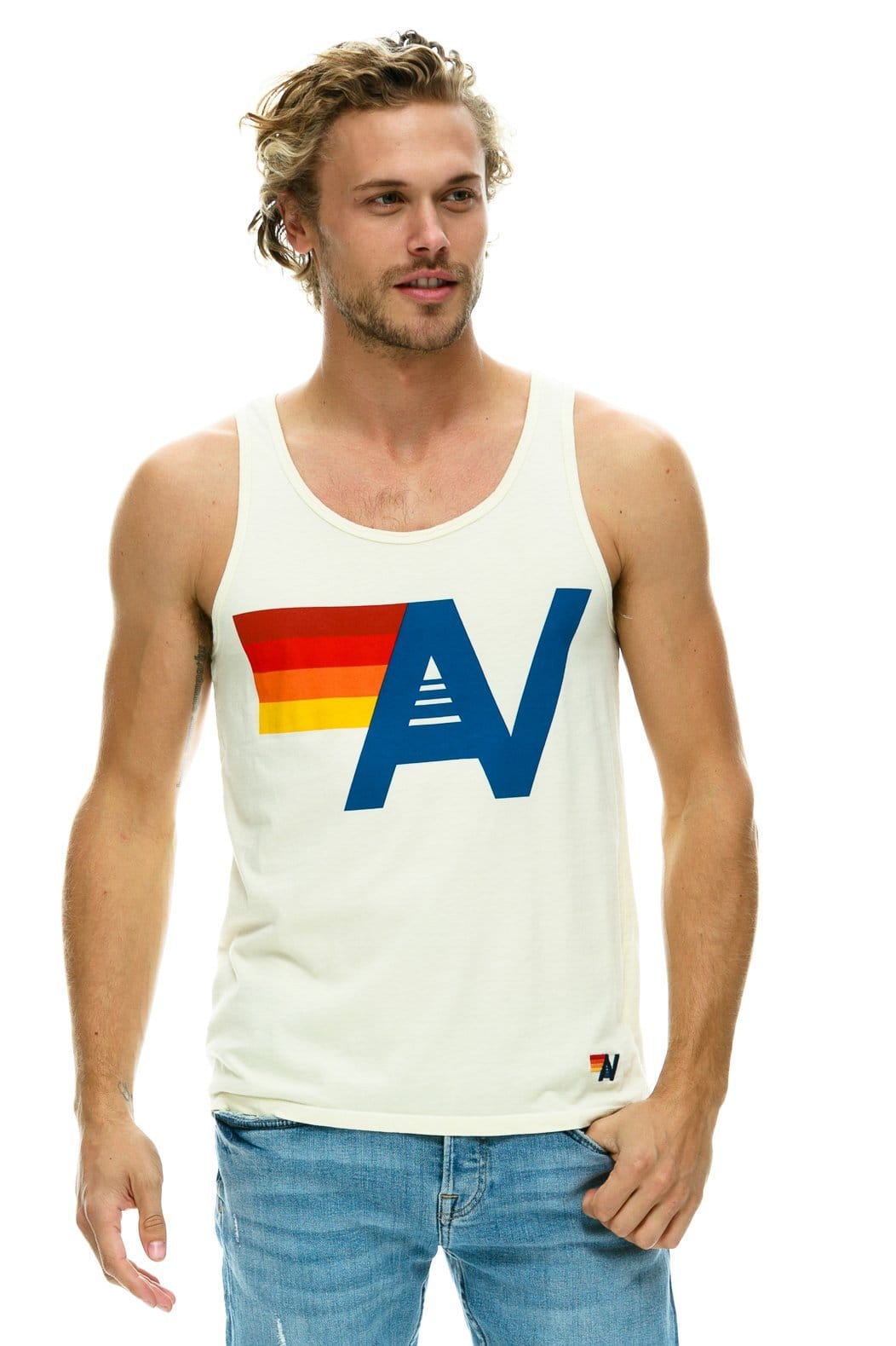MEN'S LOGO TANK - VINTAGE WHITE – Aviator Nation