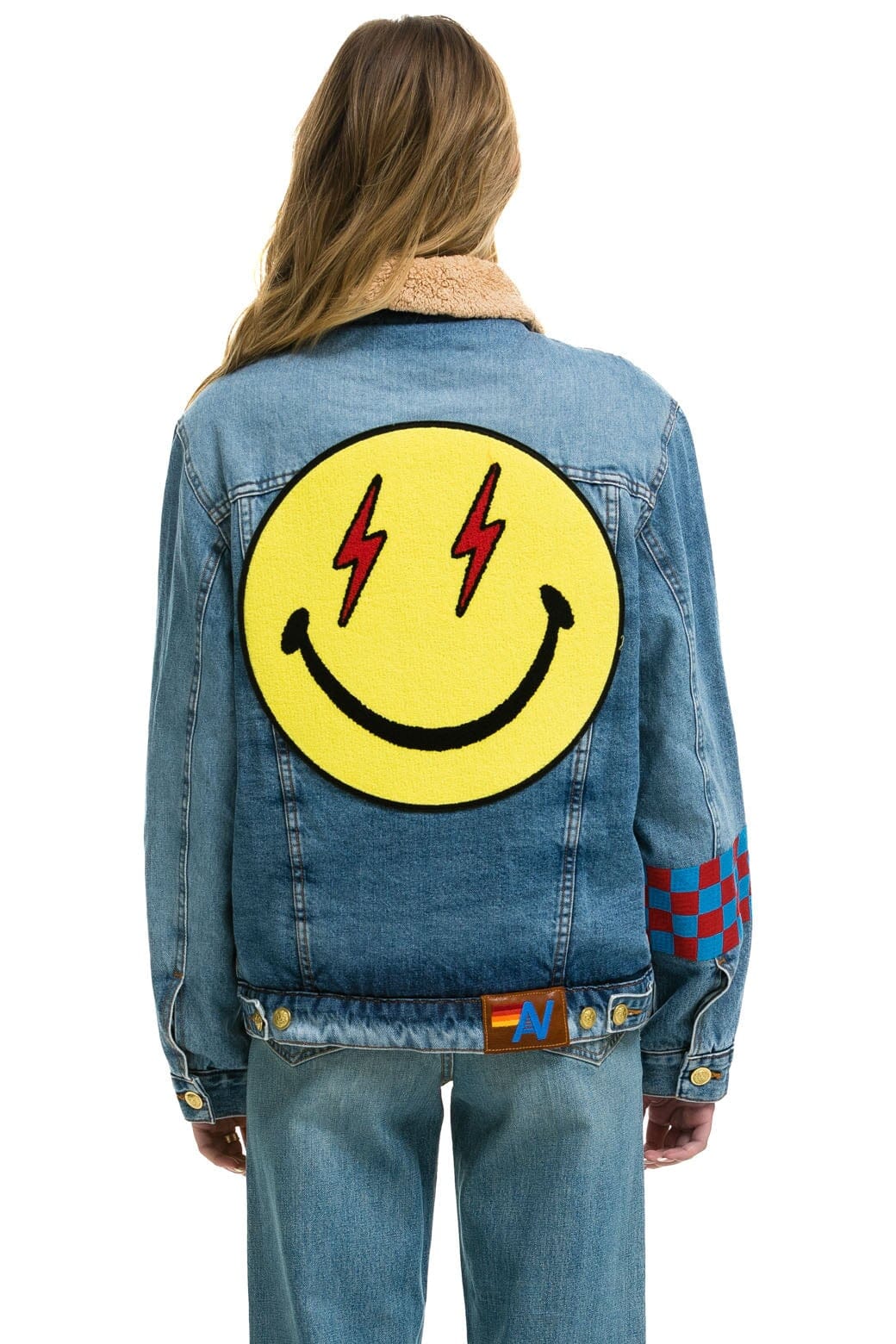 SMALL STOKED BOLT SMILEY RANCH SHERPA DENIM JACKET - SUPER LIGHT ...