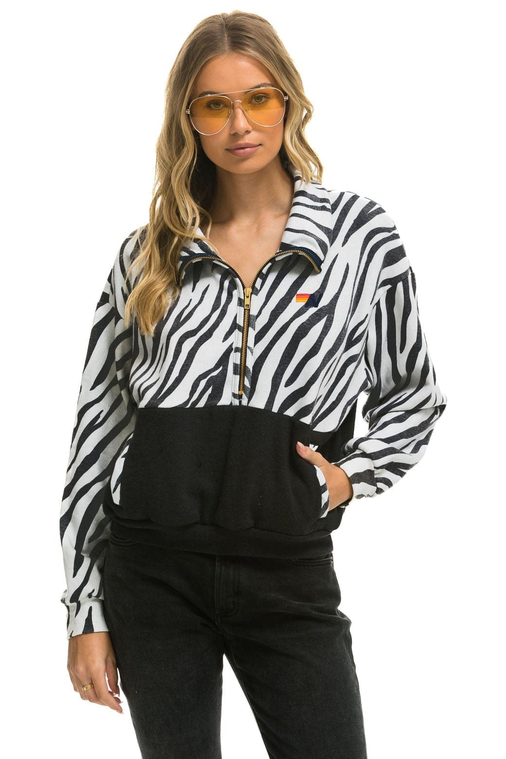 ZEBRA FLEECE UNISEX HALF ZIP COLOR BLOCK JACKET - ZEBRA - Aviator Nation