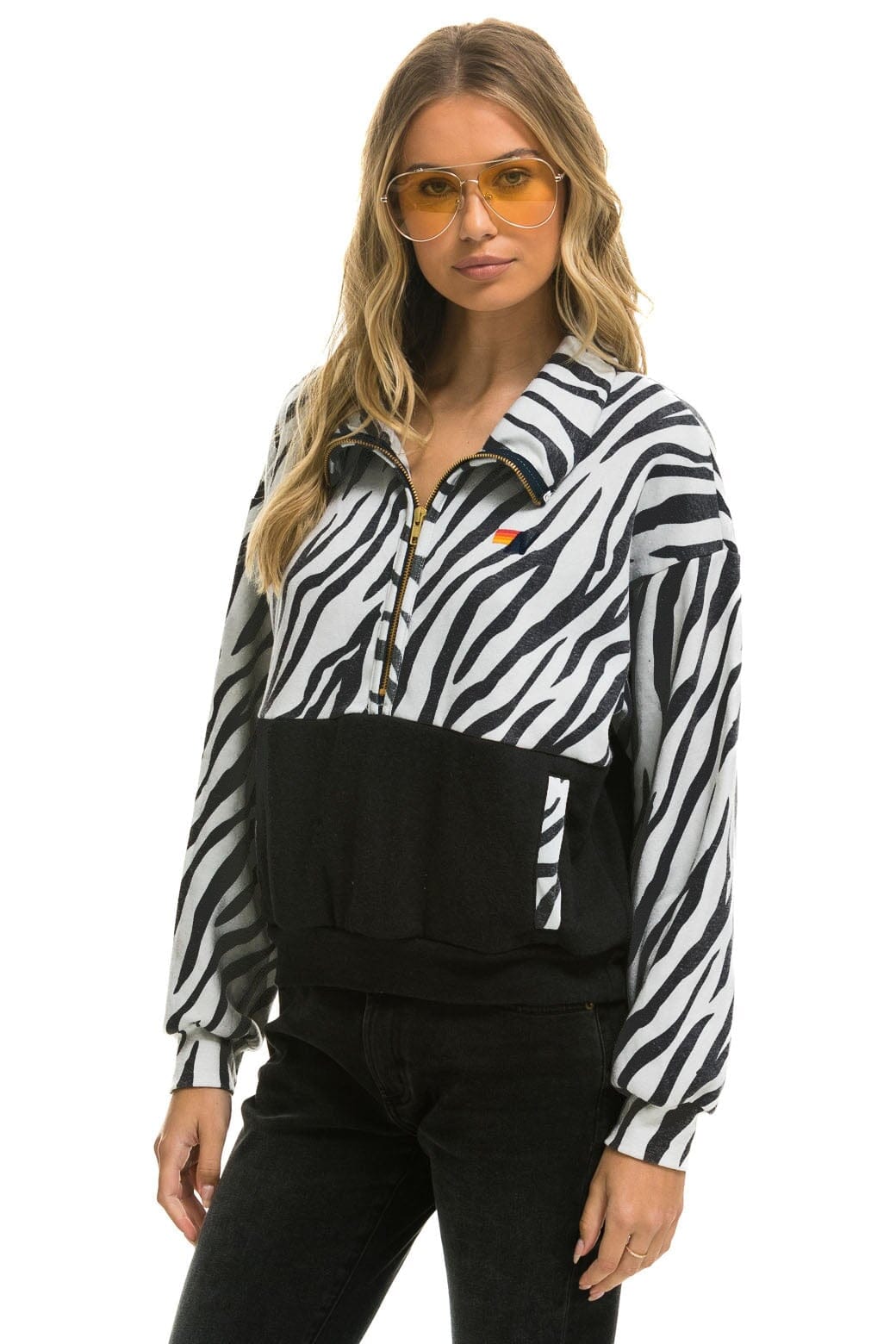 ZEBRA FLEECE UNISEX HALF ZIP COLOR BLOCK JACKET - ZEBRA - Aviator Nation