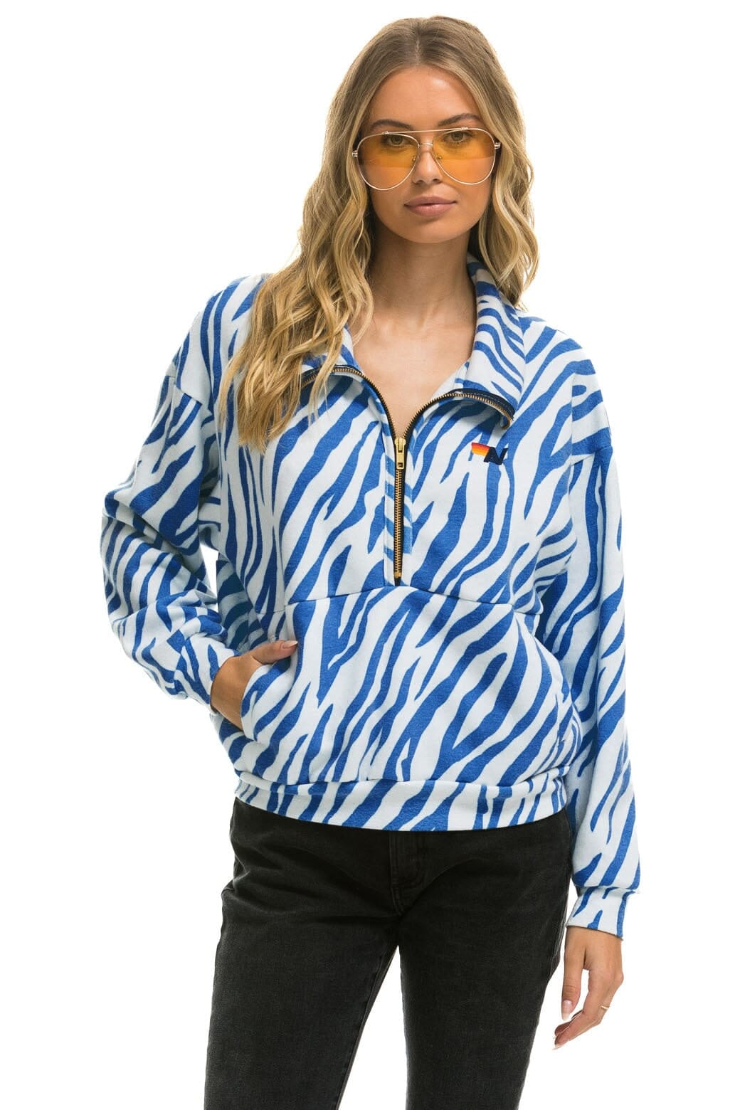 TIGER FLEECE UNISEX HALF ZIP JACKET - BLUE TIGER - Aviator Nation