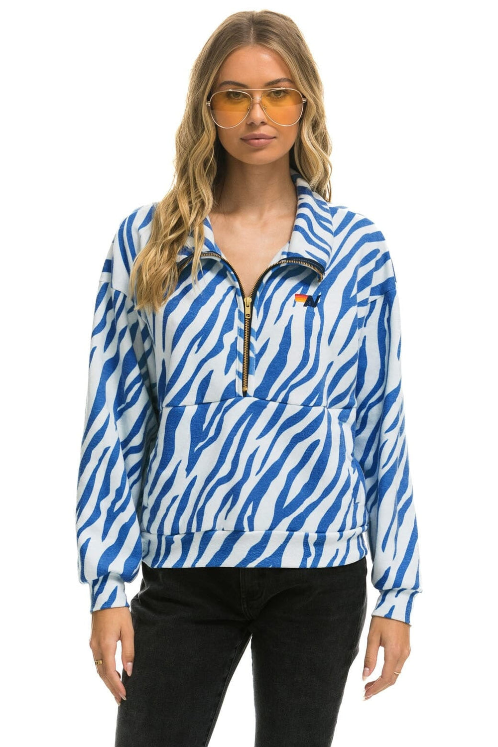 TIGER FLEECE UNISEX HALF ZIP JACKET - BLUE TIGER - Aviator Nation