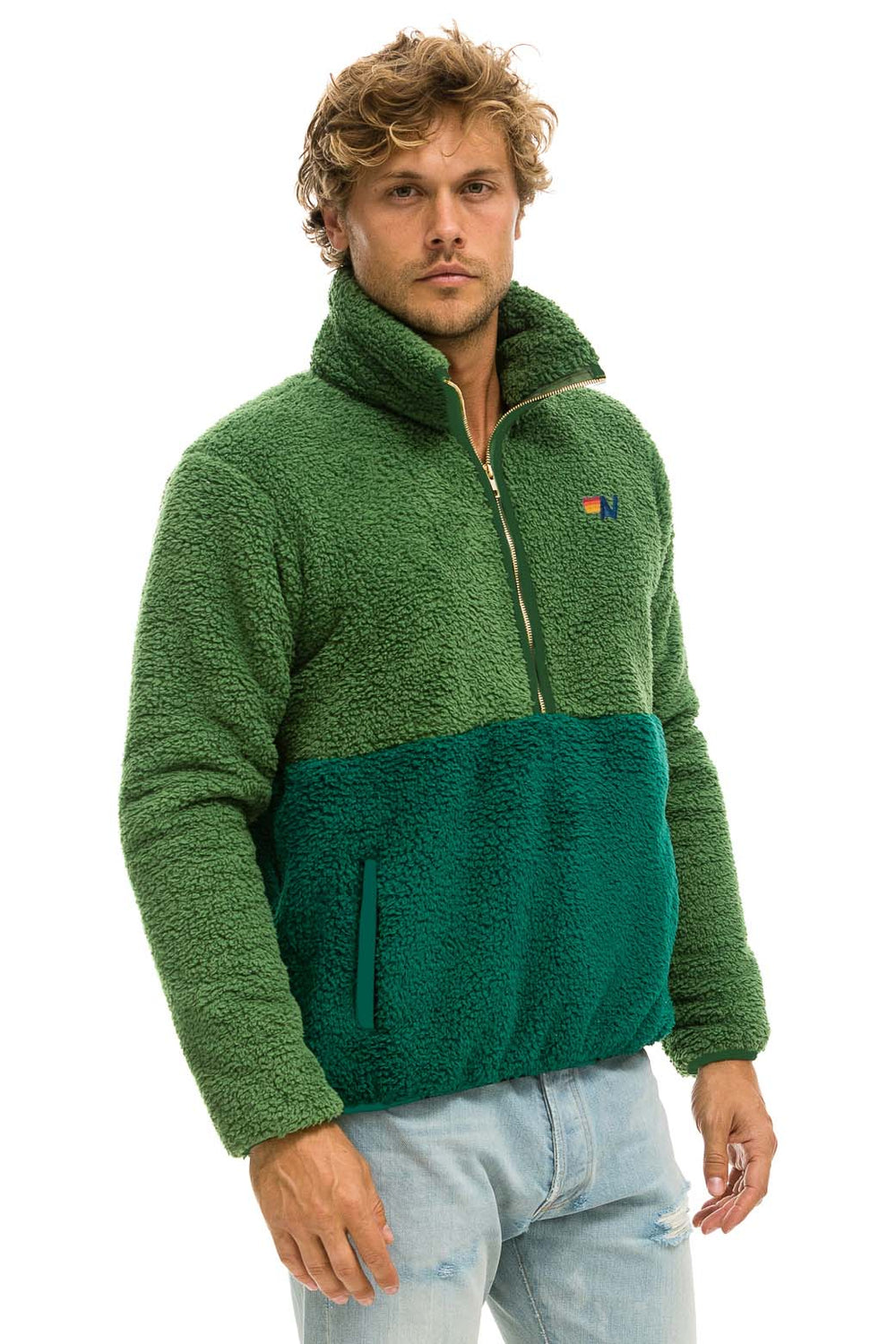 TEDDY UNISEX HALF ZIP COLOR BLOCK JACKET - GARDEN GREEN - Aviator Nation