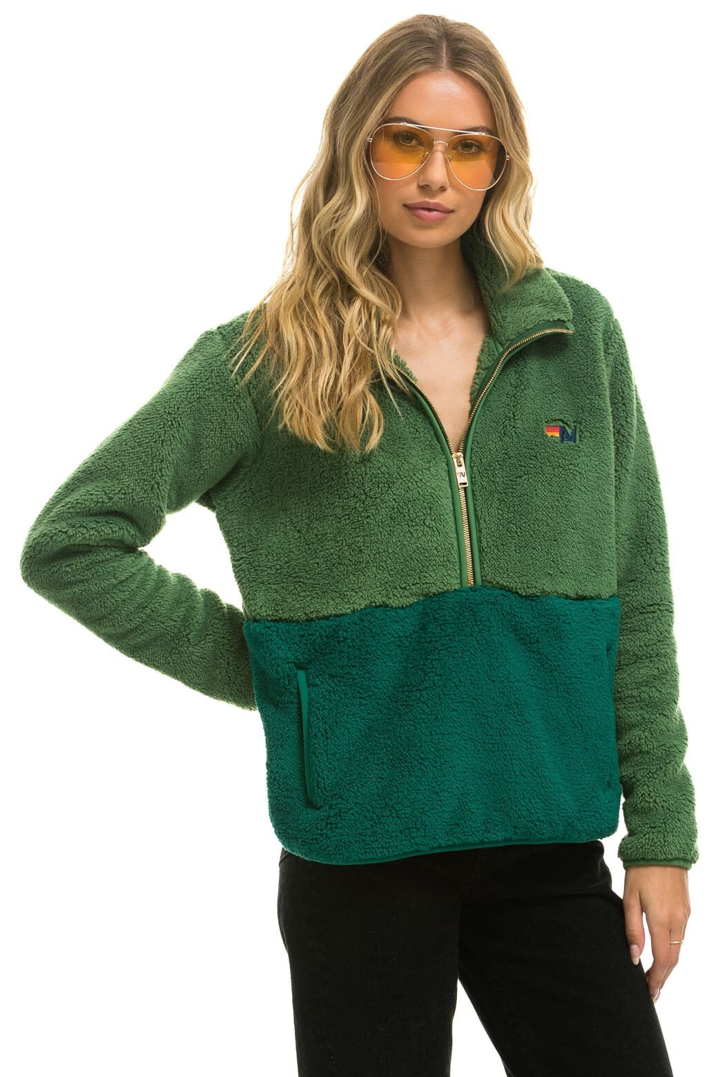 TEDDY UNISEX HALF ZIP COLOR BLOCK JACKET - GARDEN GREEN - Aviator Nation