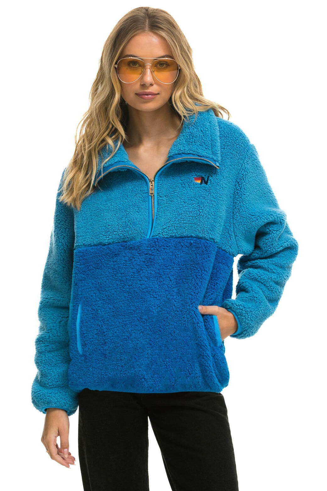 TEDDY UNISEX HALF ZIP COLOR BLOCK JACKET - OCEAN - Aviator Nation
