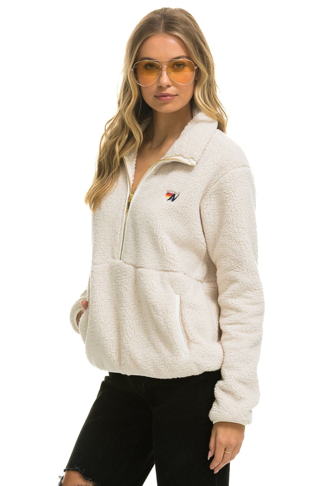 TEDDY UNISEX HALF ZIP JACKET - VINTAGE WHITE - Aviator Nation