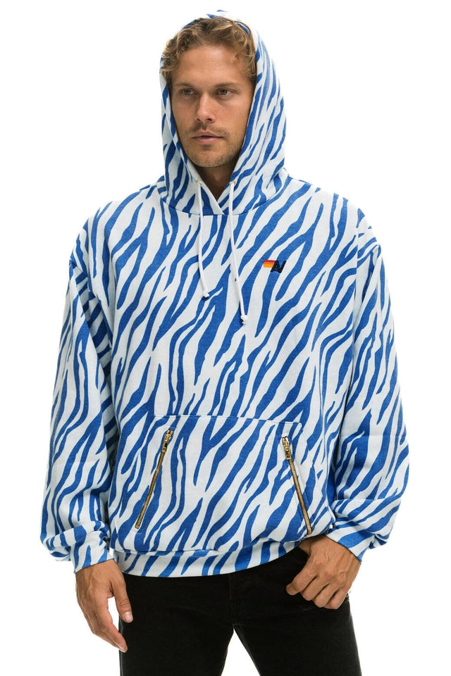 TIGER RELAXED PULLOVER HOODIE WITH ZIPPER POCKETS - BLUE TIGER ...
