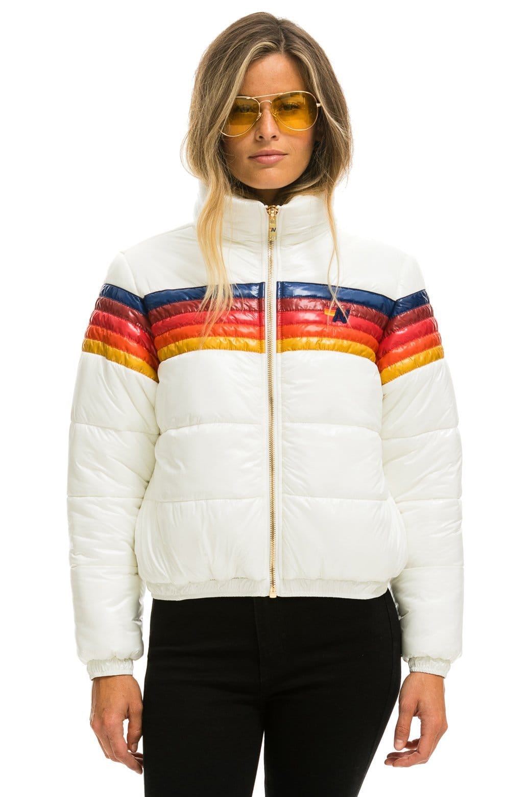 5 STRIPE LUXE APRES PUFFER JACKET - GLOSSY WHITE - Aviator Nation