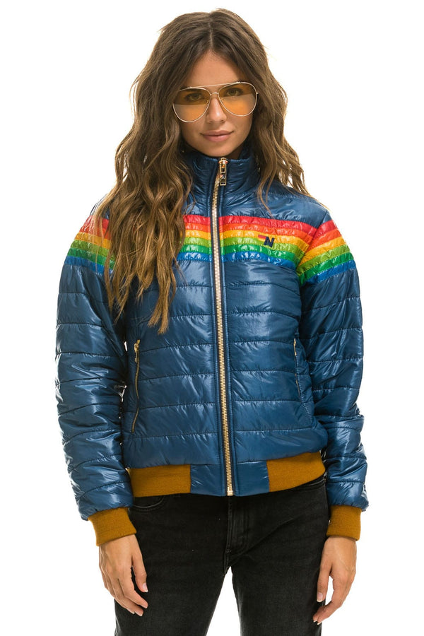 6 STRIPE RAINBOW SLEEVE JACKET - GLOSSY DEEP BLUE - Aviator Nation