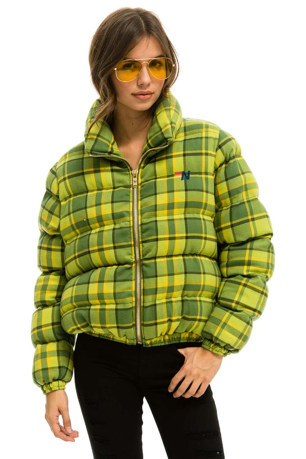 APRES PLAID PUFFER JACKET - AVOCADO PLAID - Aviator Nation