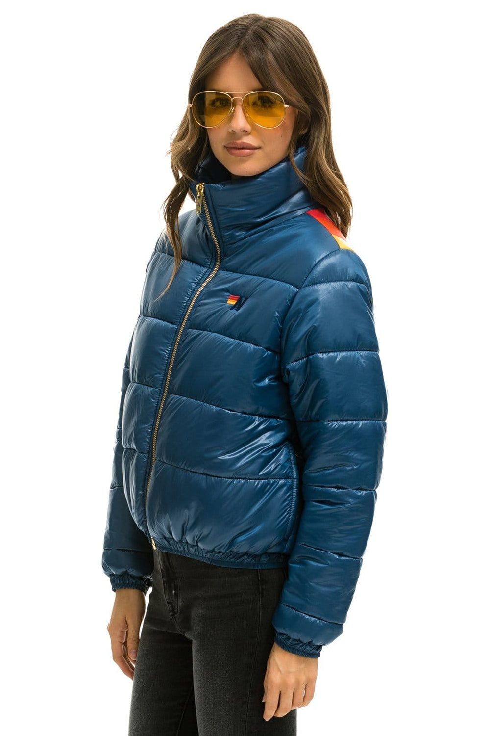 SUNBURST APRES PUFFER JACKET - GLOSSY DEEP BLUE - Aviator Nation